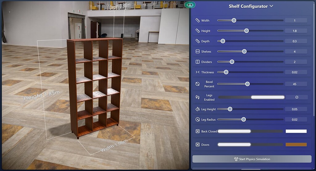 A Shelf Configurator with physics simulation & AR - Showcase - three.js forum