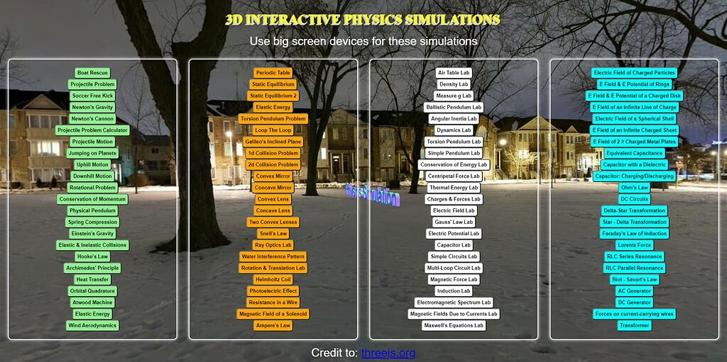 Support For Teaching Physics Showcase Three Js Forum