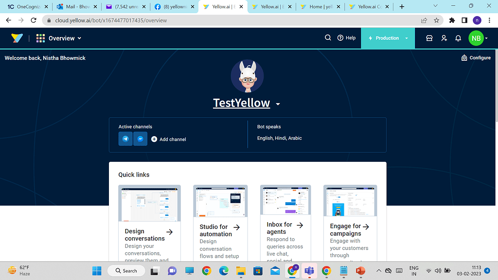 Bot not working in FB and Telegram - Studio - Yellow.ai Community