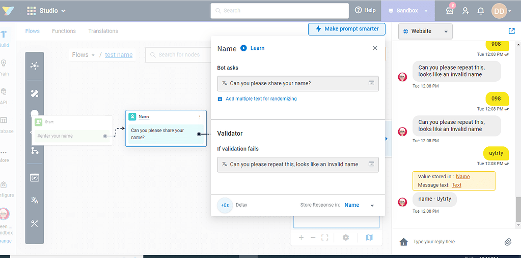 For the prompts nodes what is the validation that is checked? - Studio ...