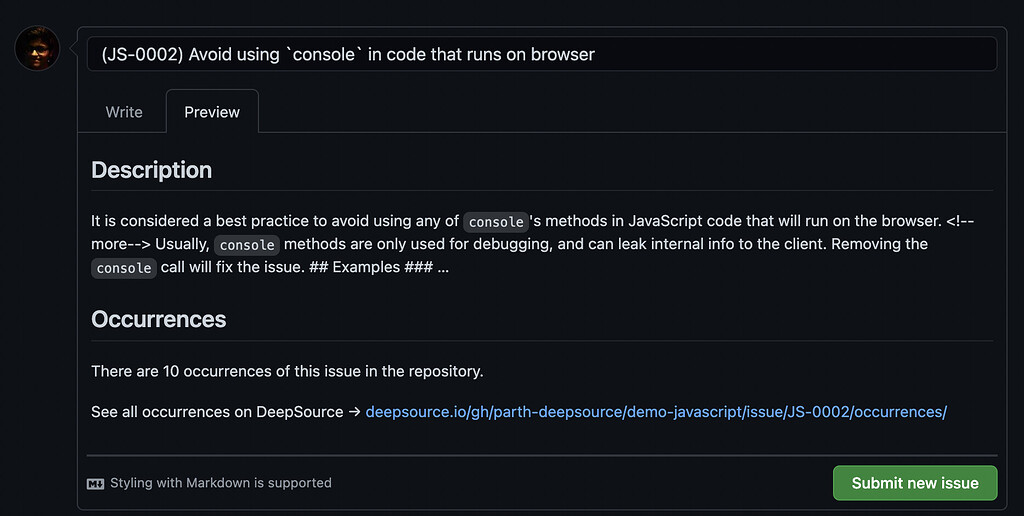 Improved handling of Markdown in issue descriptions - New in DeepSource - DeepSource Discuss