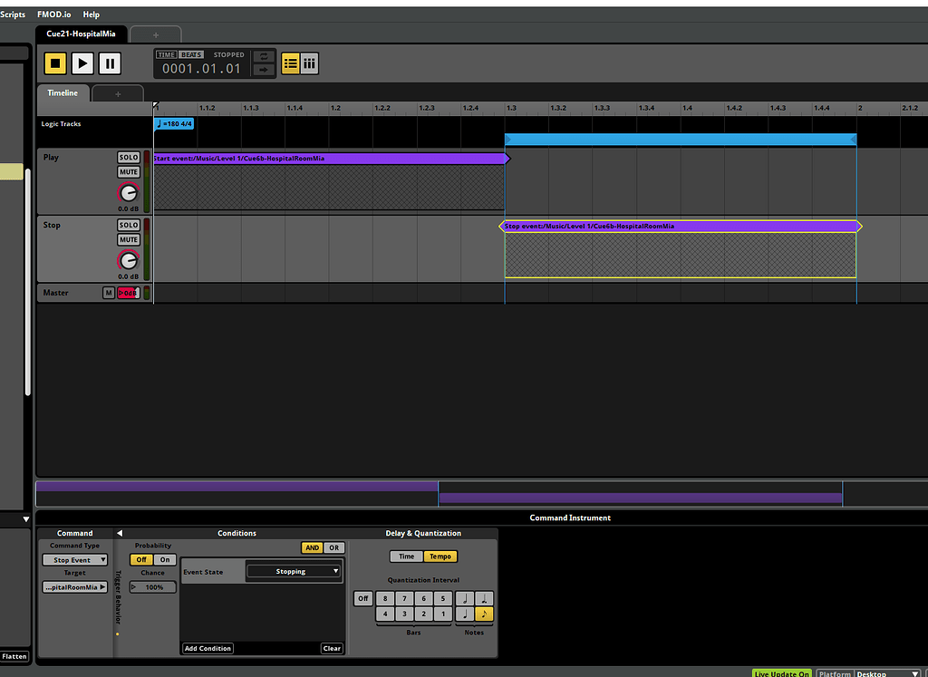 Command instrument not stopping targeted event - FMOD Studio - FMOD Forums