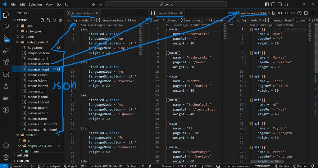 Language settings and menu configurations for different languages in one JSON file - Using ...