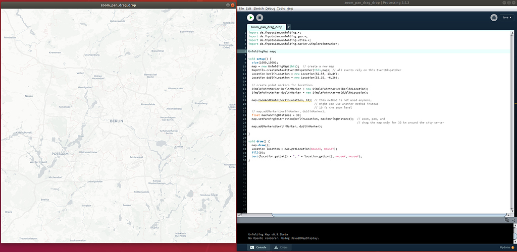 Add / display markers at specific locations / positions (Unfolding map) with processing ...
