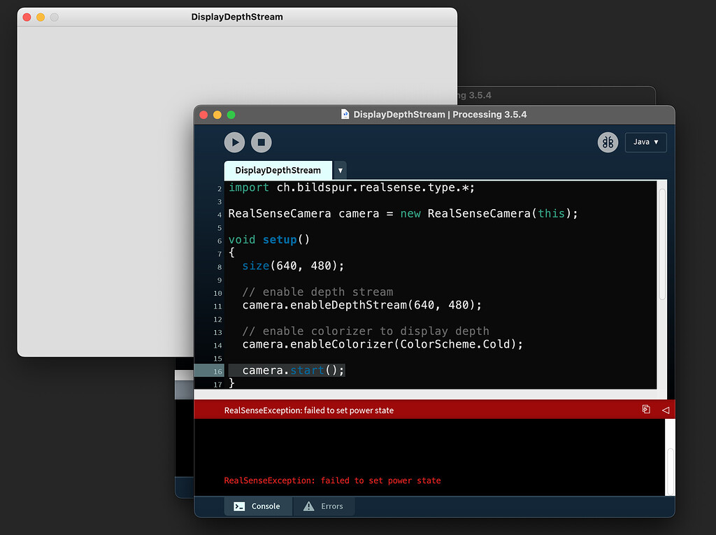 Issue with Intel RealSense Camera and Processing "Failed to Set Power State" - Libraries ...