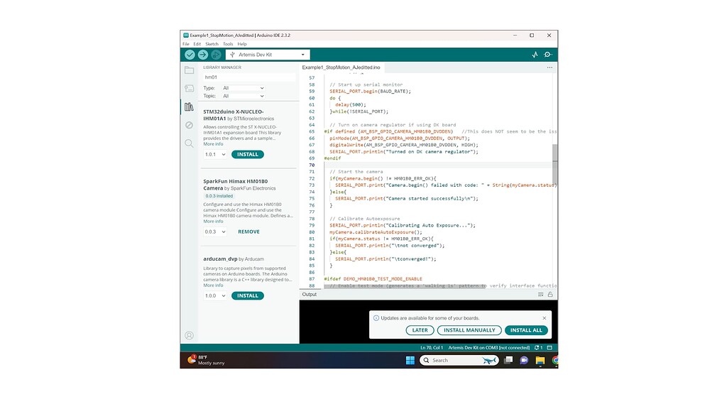 Artemis Dev Kit with HM01B0 camera not capturing image using Example1_stopmotion - Artemis ...